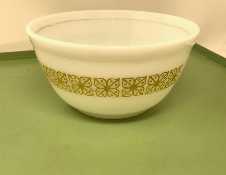 Mid Century Pyrex Bowl autumn Floral Green Flowers 1.5 Qt Small Vintage ...