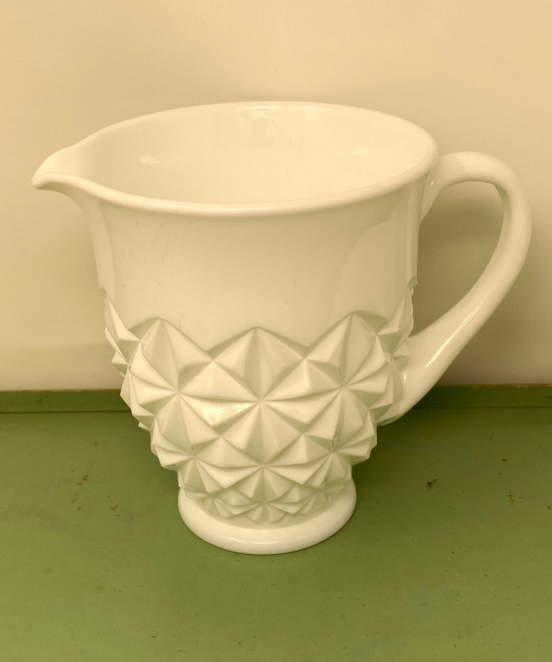 Vintage Milk Glass Pitcher Triangle Pattern - Large Milk Glass Creamer ...