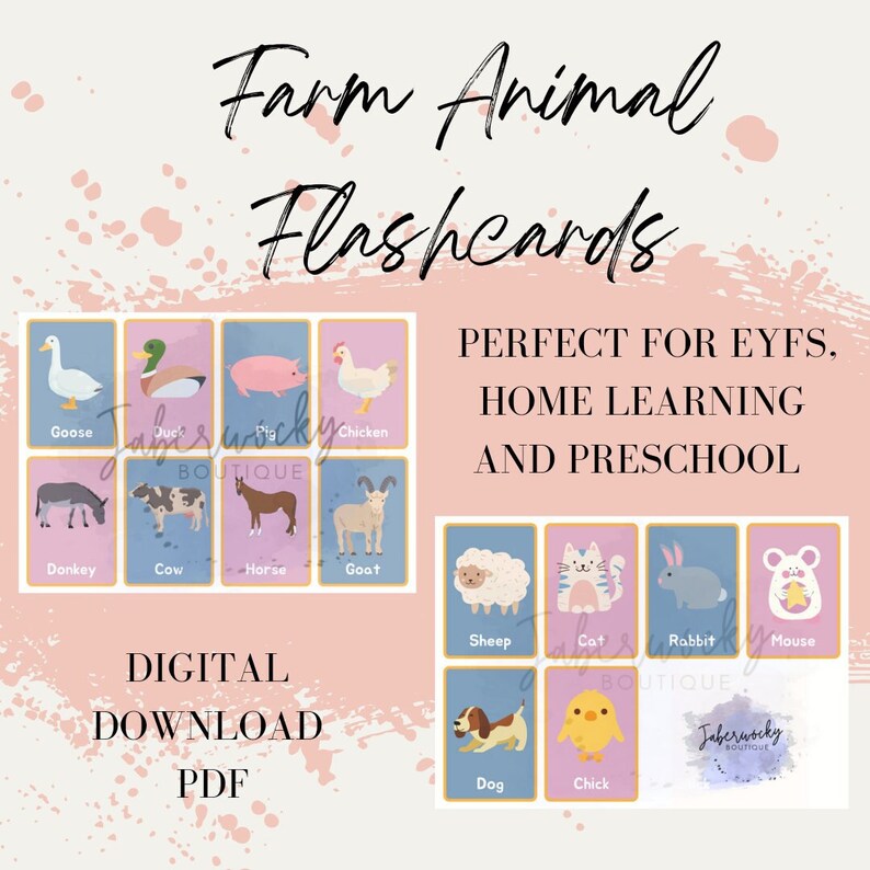 Printable Farm Animal Flashcards, Children's Printable Flash Cards - Etsy