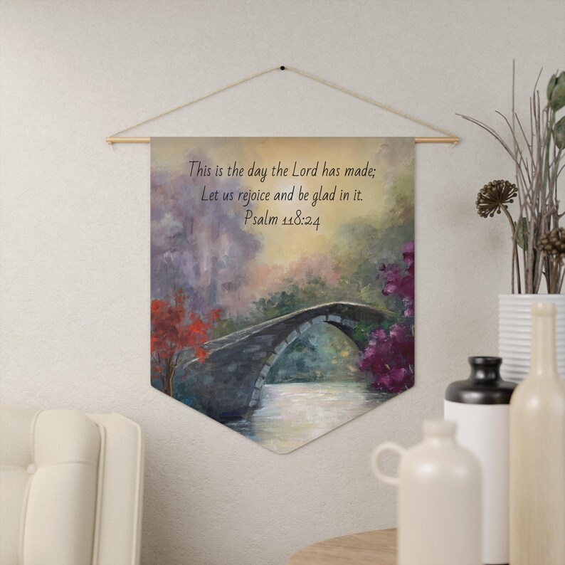 Pennant, Inspirational Verse Wall Hanging, Scenic View of Bridge ...