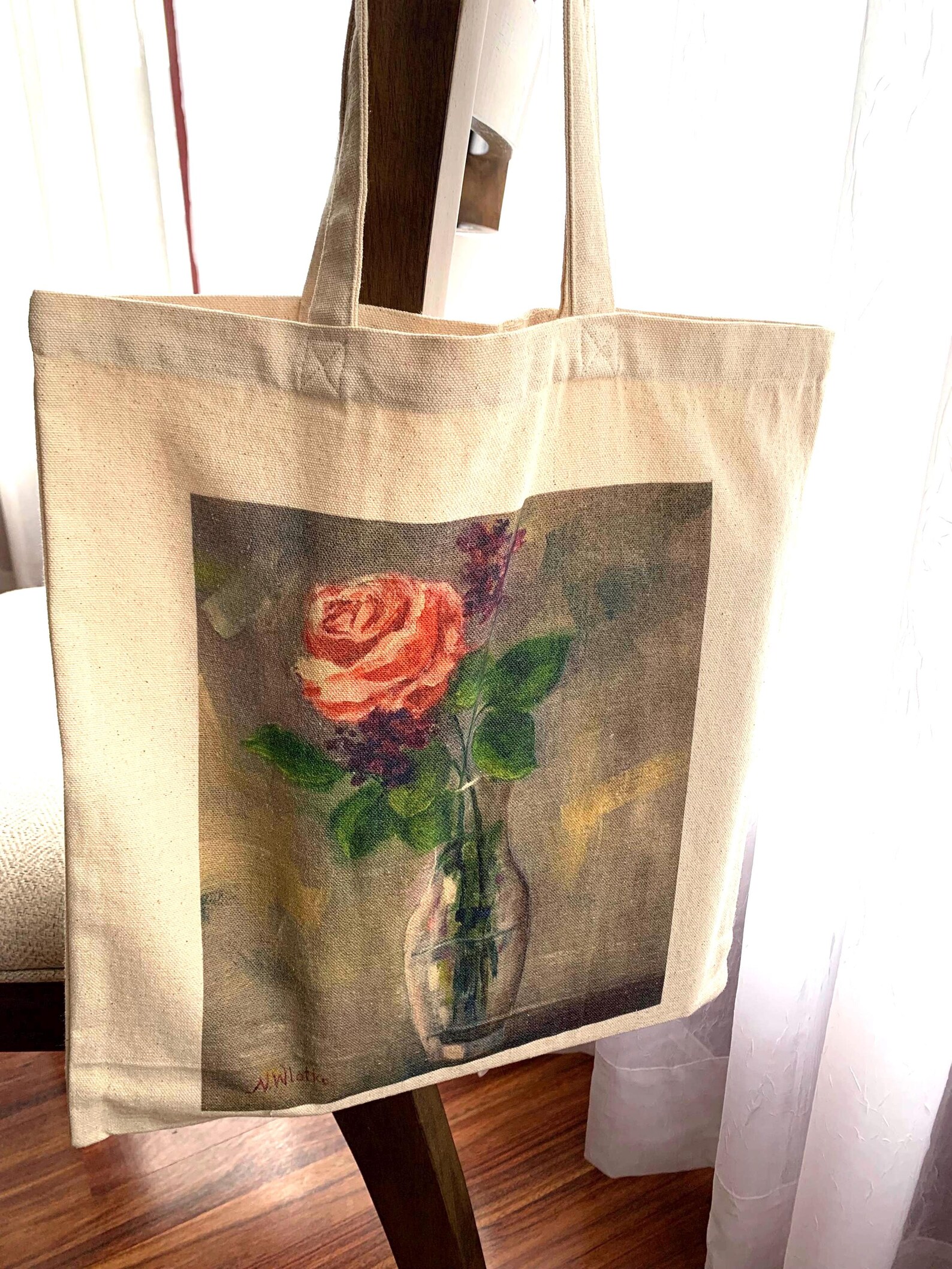 Flower Painting Canvas Tote Bag - Etsy