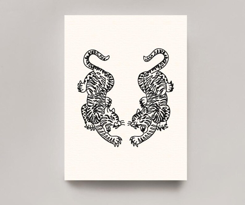 Japanese Tigers Sketch Art Print - Digital Download - Printable Decor ...