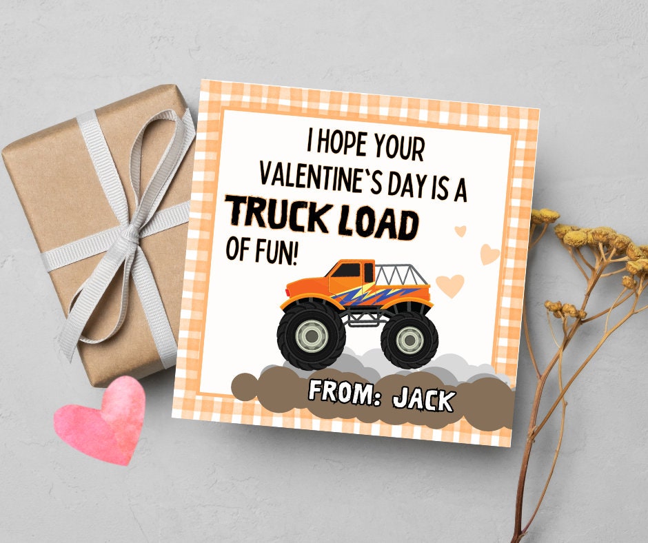 Monster Truck - Load of Fun - Custom Valentine's Day Card Gift Tag ...