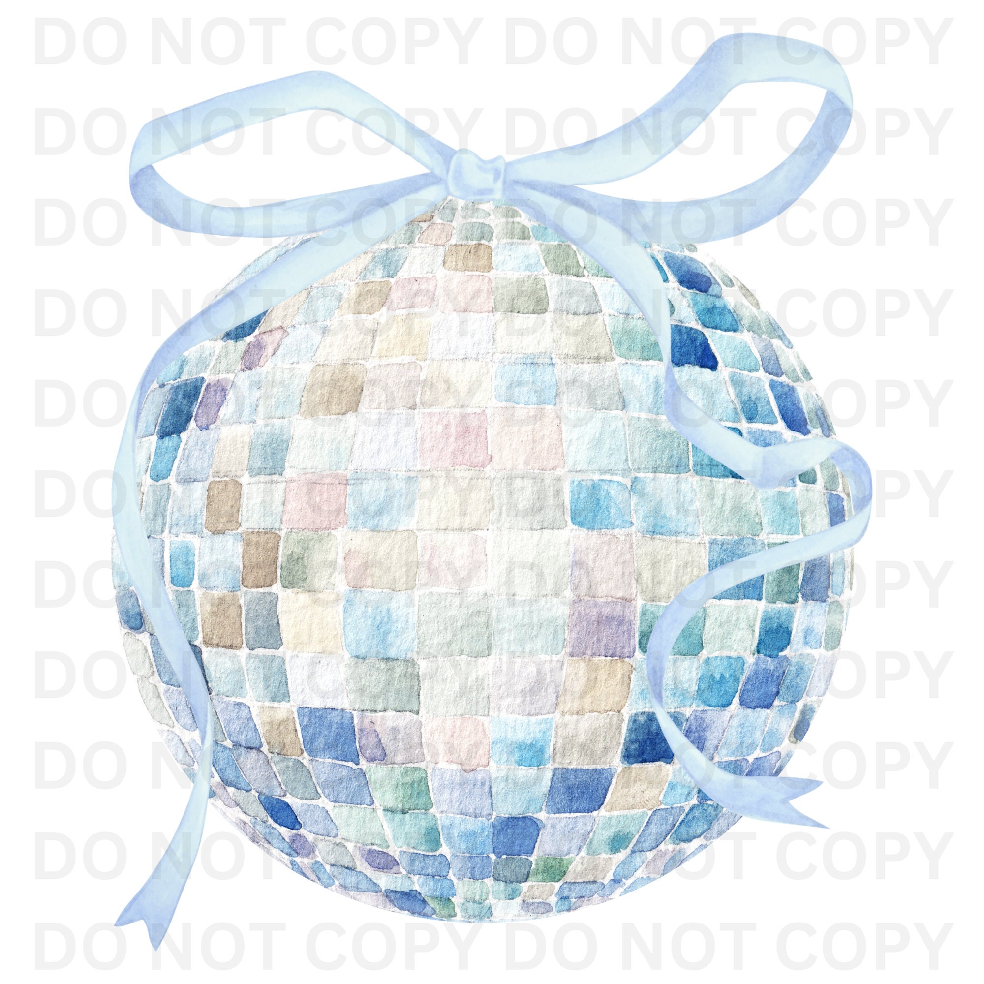 Blue Disco Ball Watercolor Preppy Coquette PNG File - Personal and ...