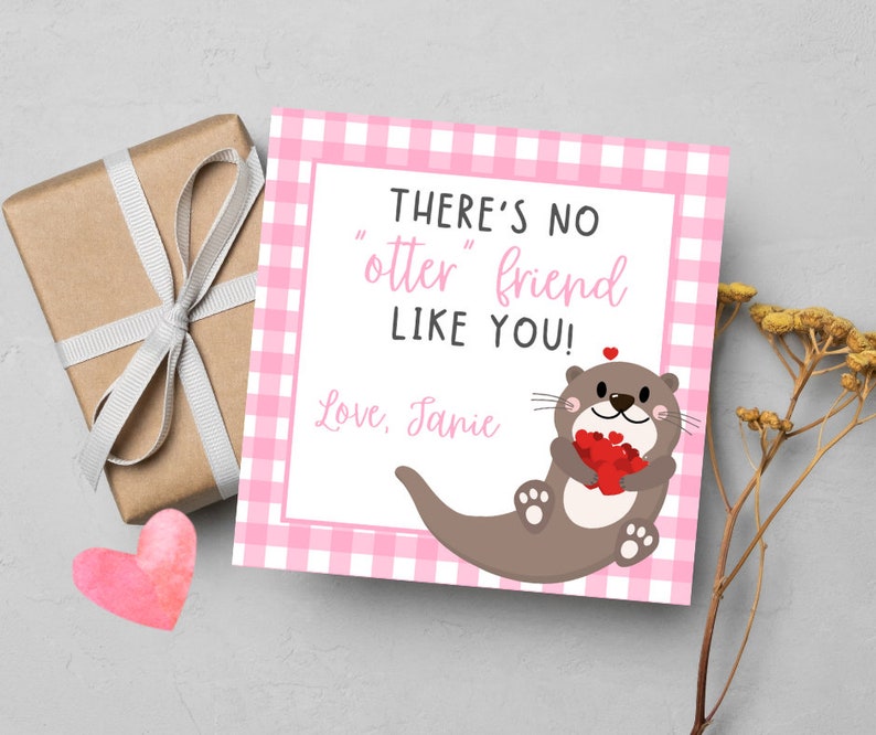 Otter Valentine's Day Card: Custom Kids Class Gift Tag (digital ...