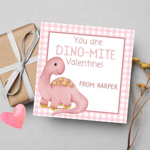 Pink Dino-mite Valentine - Custom Valentine's Day Card Gift Tag - Kids ...
