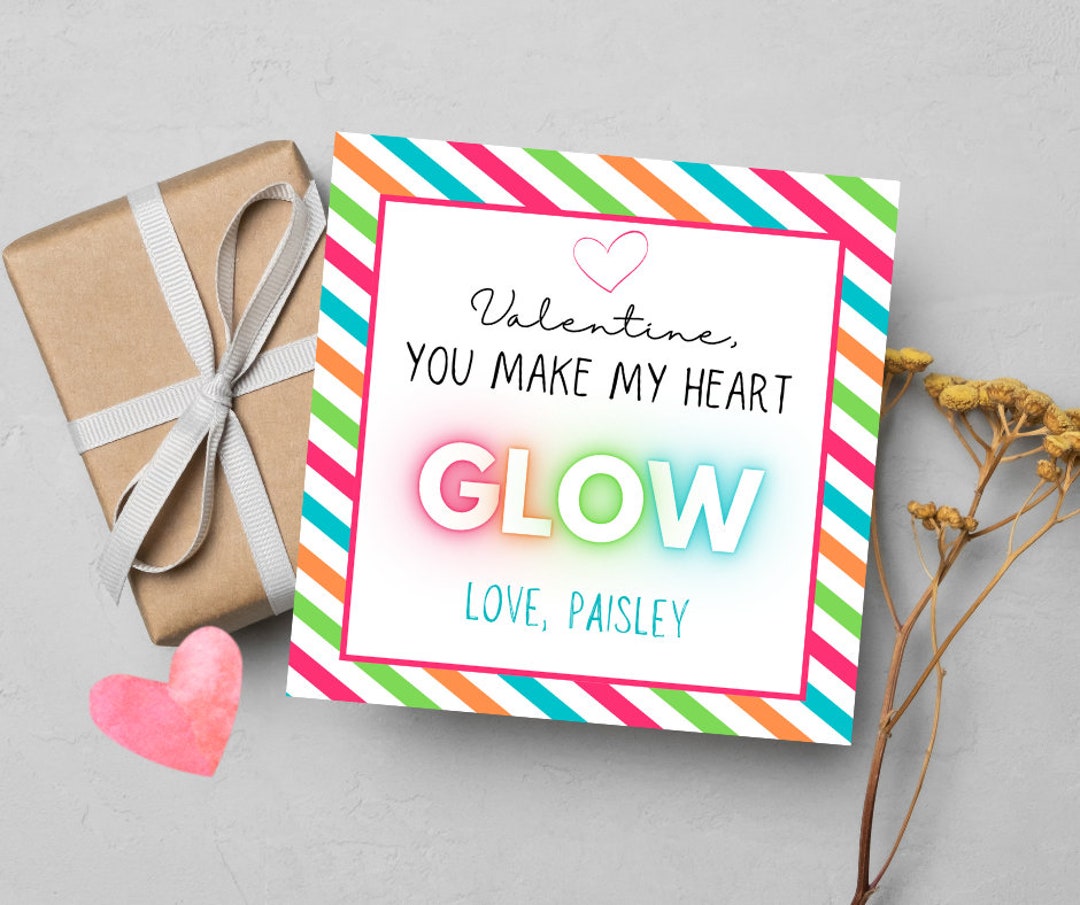 GLOW Valentine - Glow Sticks Valentine Tag - Custom Valentine's Day ...