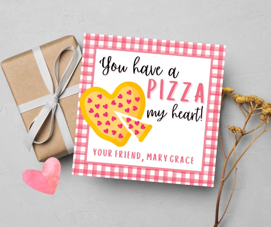 Pizza My Heart Valentine Card - Custom Valentine's Day Card Gift Tag ...