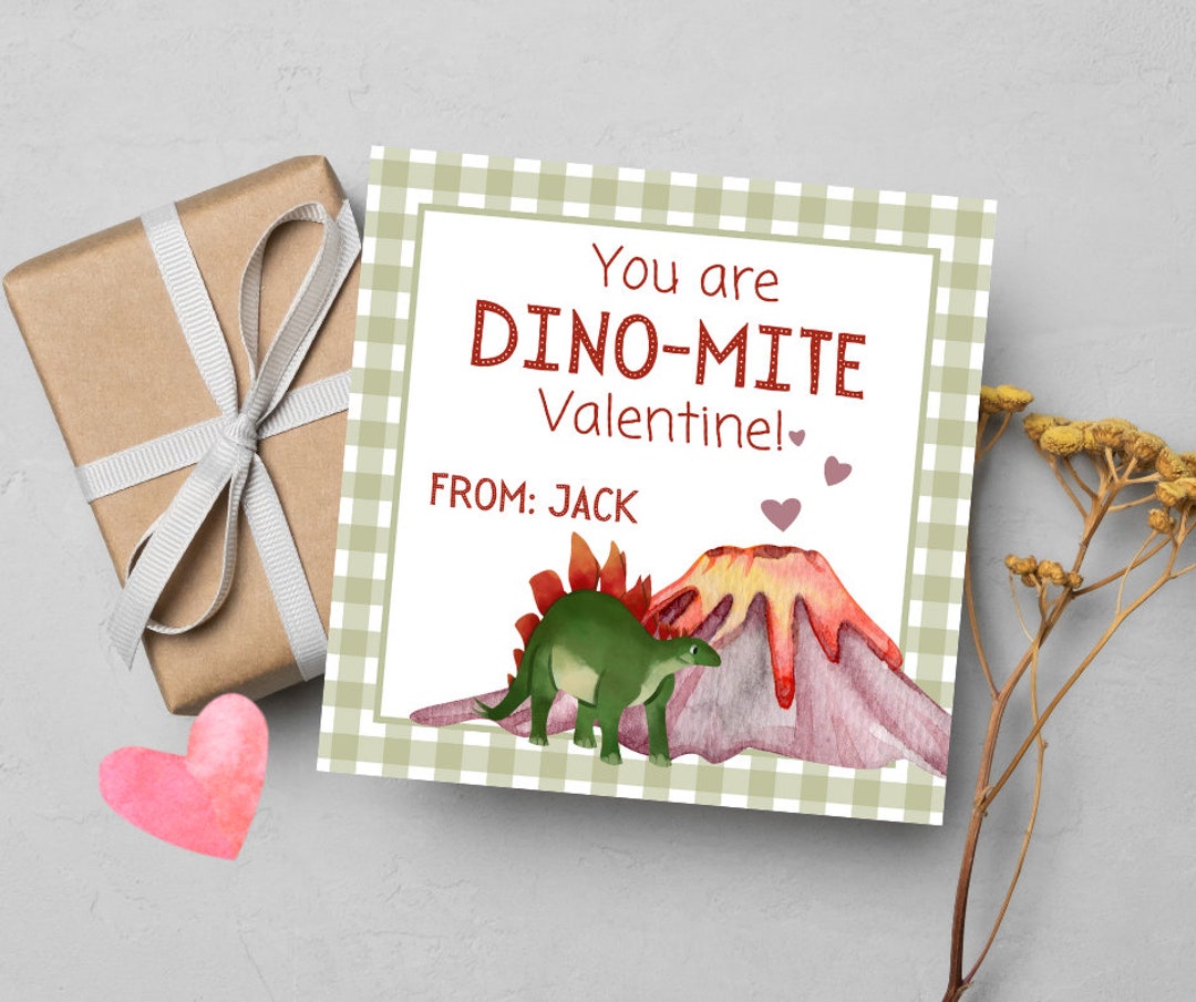 Green Dino-mite Valentine - Custom Valentine's Day Card Gift Tag - Kids ...
