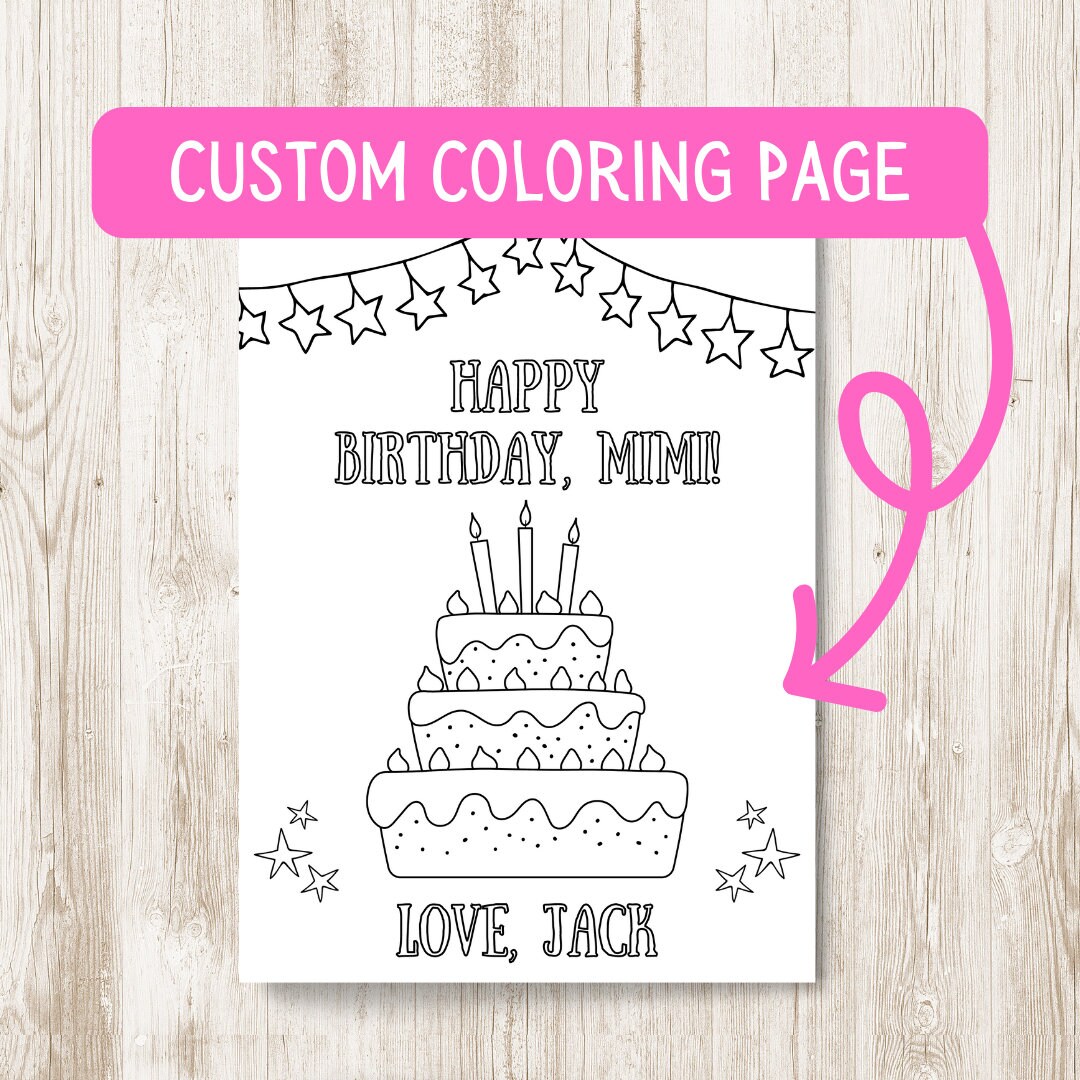 Custom Happy Birthday Coloring Page - Coloring Card for Kids - Handmade ...