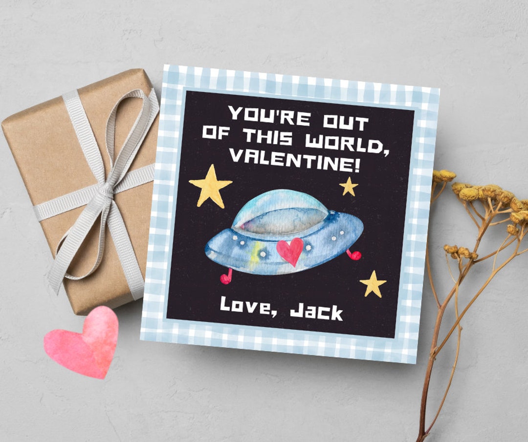Alien Spaceship Valentine's Day Card: Kids Class Gift Tag (digital ...