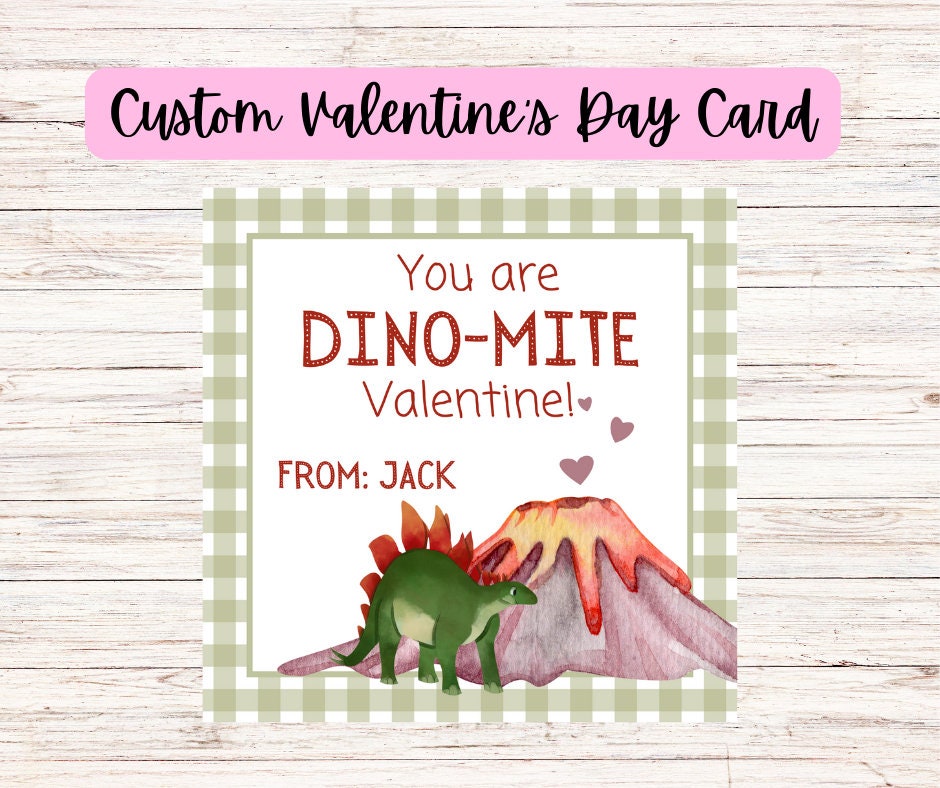 Green Dino-mite Valentine - Custom Valentine's Day Card Gift Tag - Kids ...