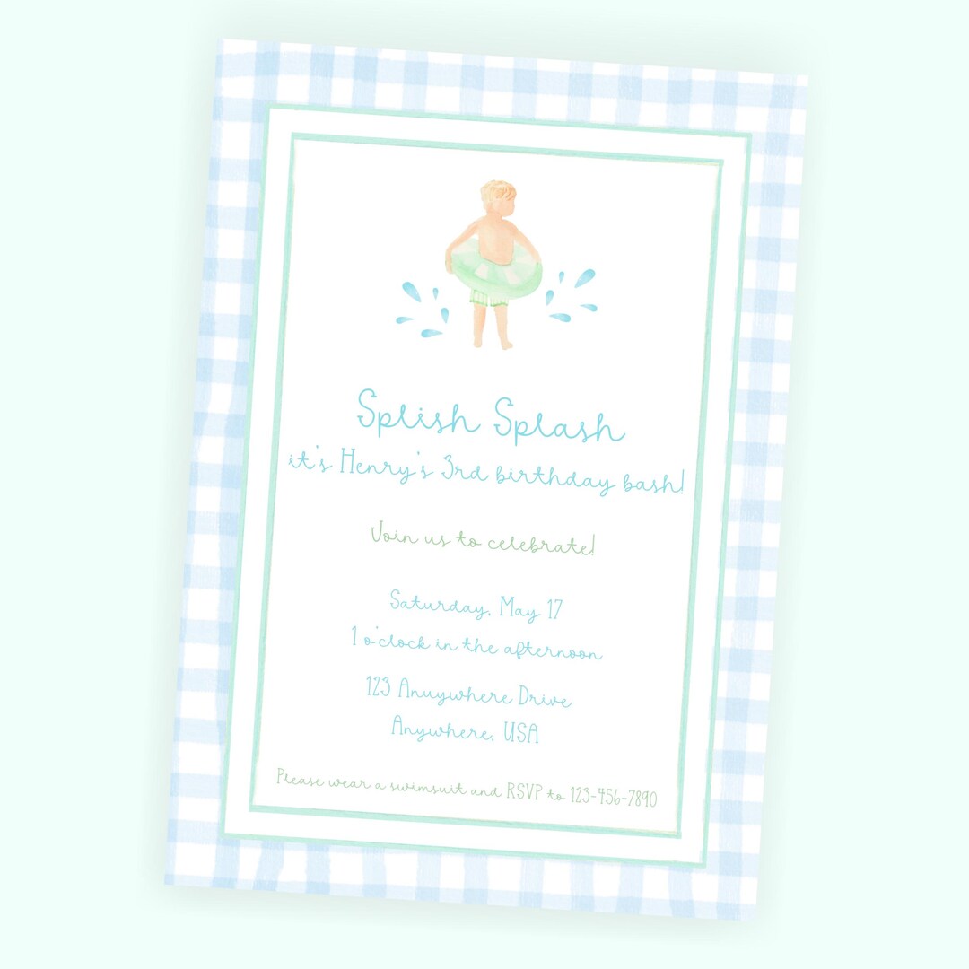 Watercolor Splish Splash Birthday Invitation - Etsy