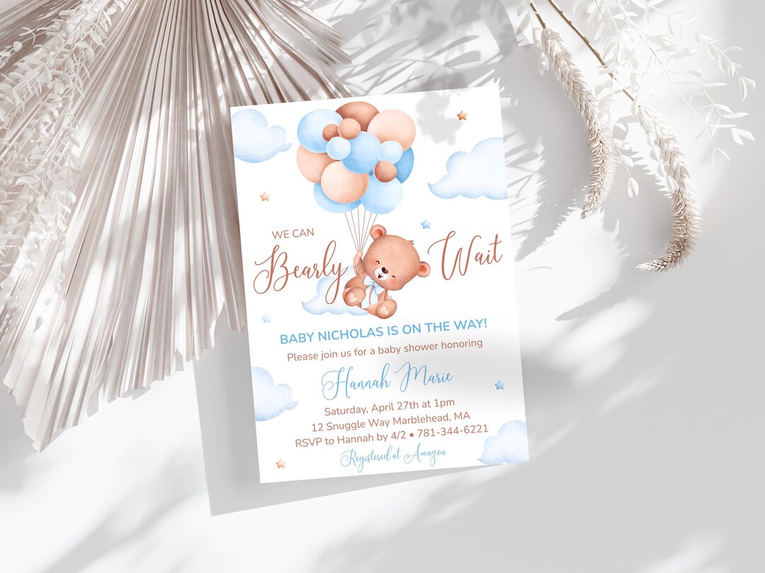 Blue Bear Baby Shower Invitation: Editable 5x7 Template (instant ...
