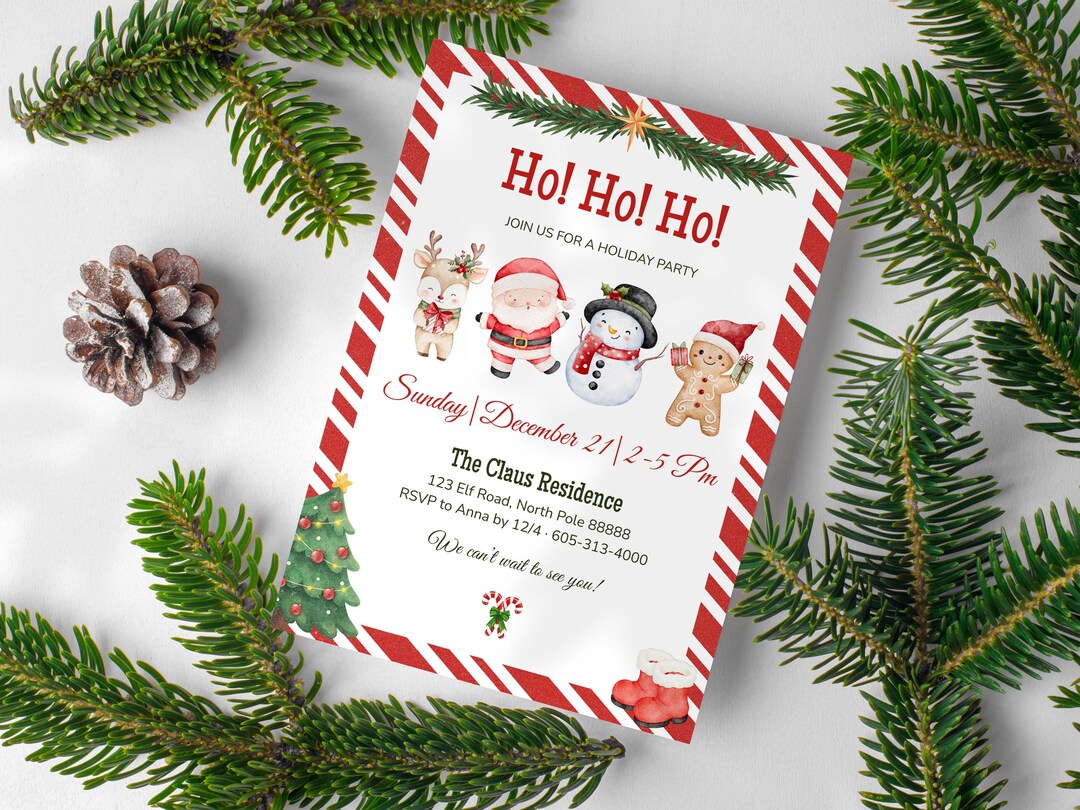 Santa Claus Christmas Party Invitation, Editable Canva Template - Etsy