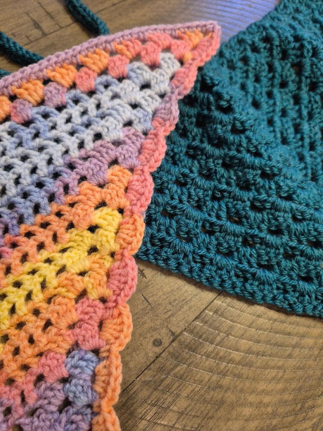 Crochet Granny Square Bandana: Rainbow & Turquoise Hair Accessory - Etsy
