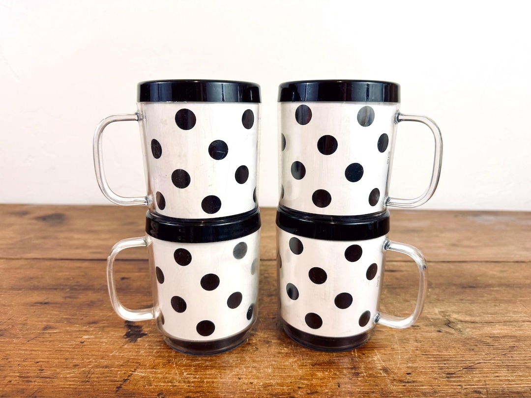 Vintage Black and White Plastic Polka Dot Coffee Mugs / ZDG Spotted ...