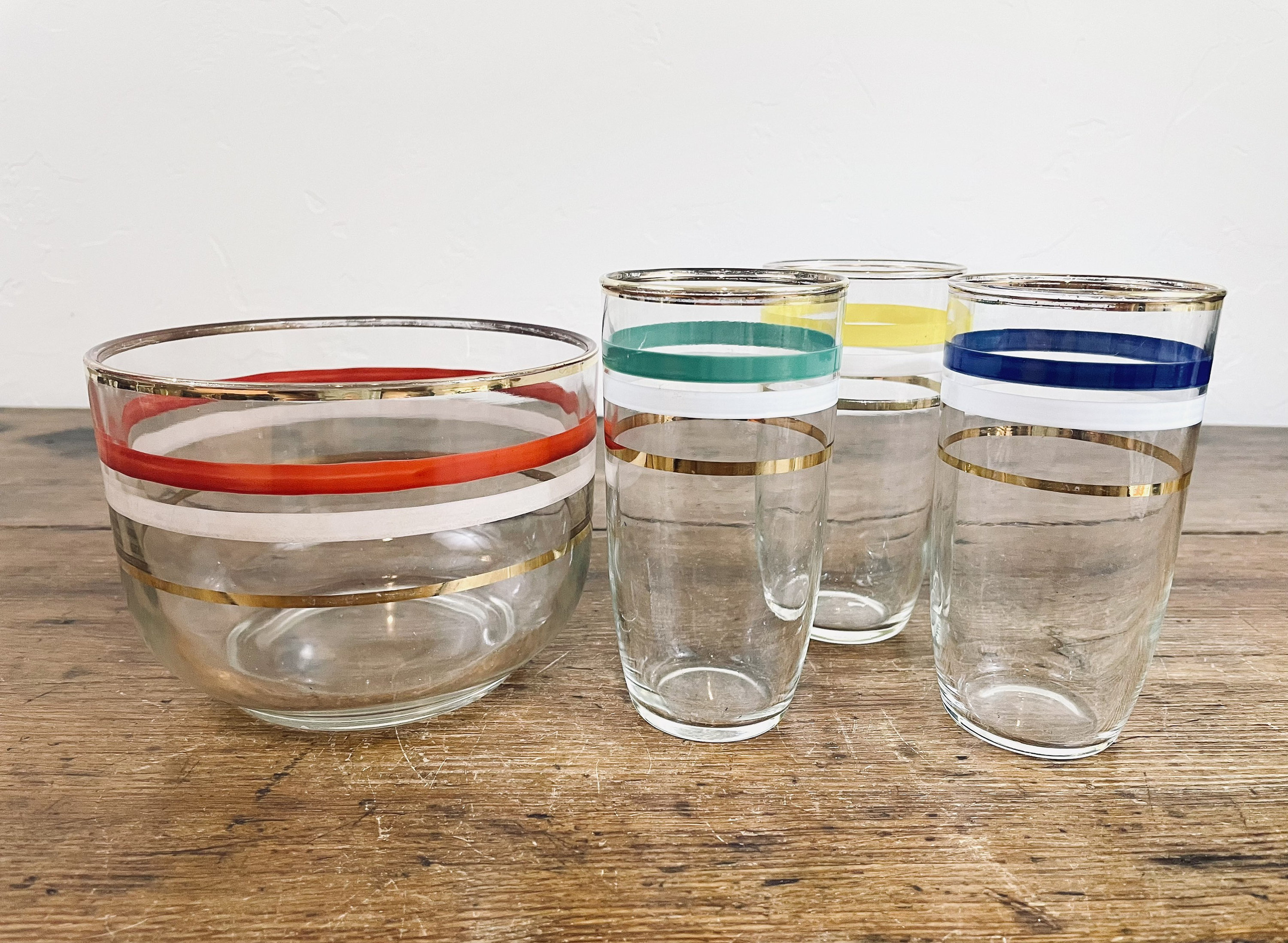 Vintage Libby Striped Drinking Glasses and Snack Bowl | Etsy