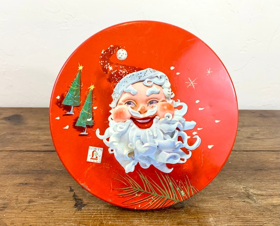 Vintage Christmas Loft Candy Santa Tin / Mid Century Holiday | Etsy