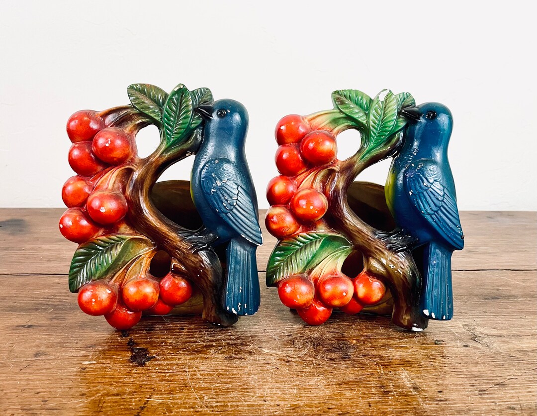 Vintage Pair of 1952 Miller Chalkware Wall Decor "bluebird on Cherry ...