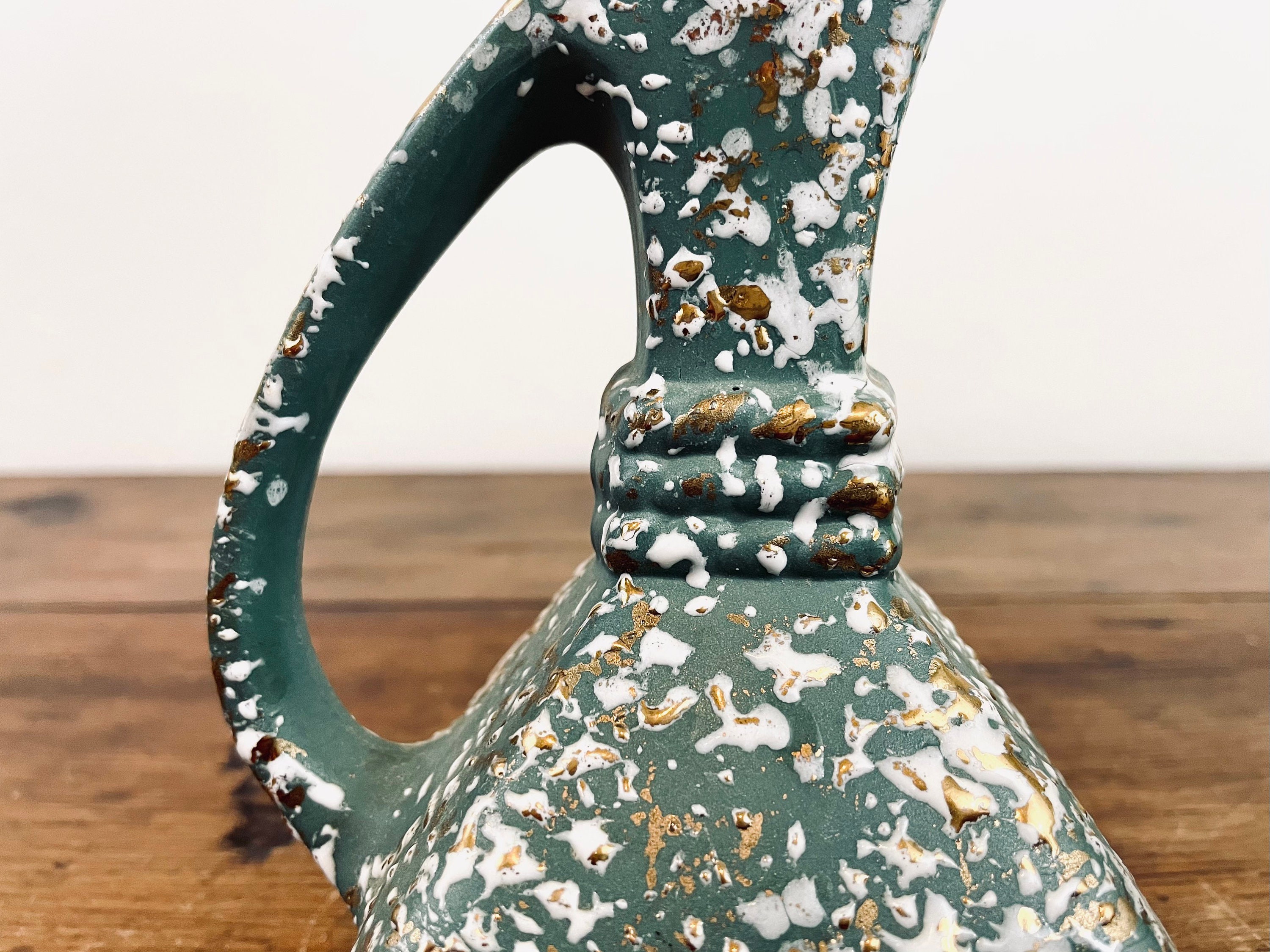 Vintage Mid Century Speckled Splattered Paint Green Pitcher or | Etsy