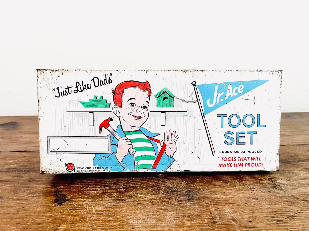 Vintage Junior Ace Tool Set / Child's First Tool Kit / Kid Toy Tin Box ...
