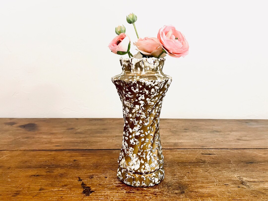 Vintage 1950's Gold and White Ceramic Splatter Vase / Flower Floral ...