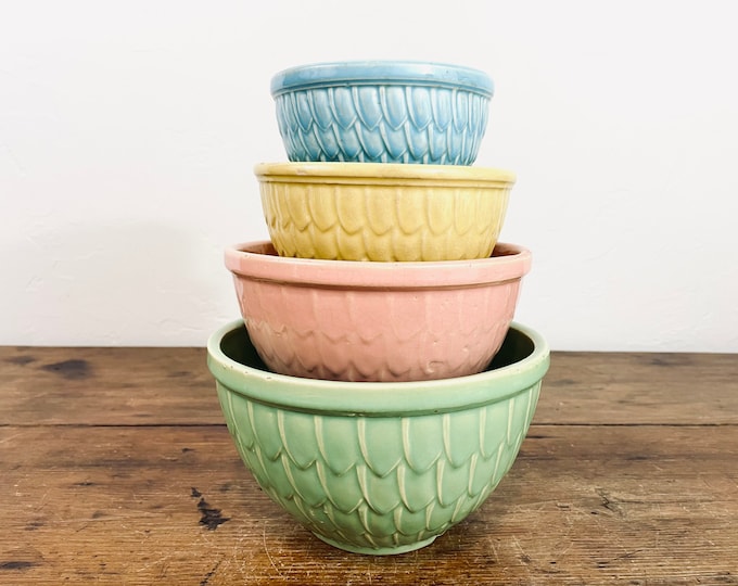 Vintage Mccoy Pottery Pastel Fish Scale Stoneware Mixing Bowl Set ...