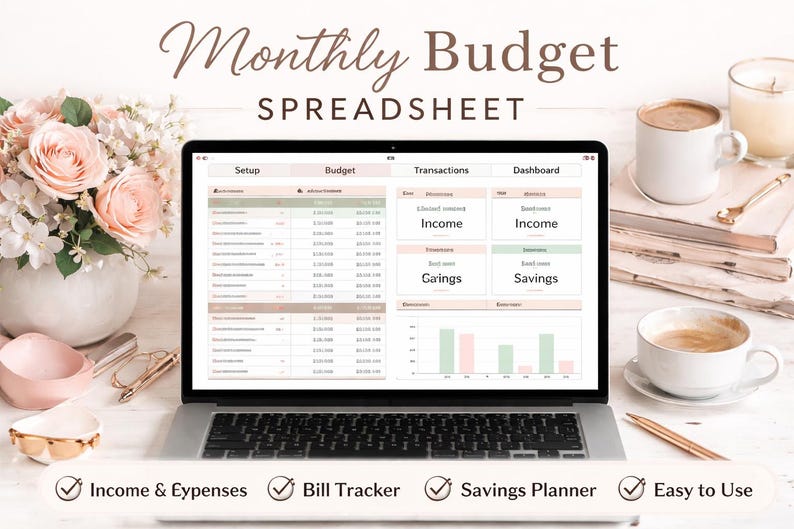 Simple Monthly Budget Spreadsheet | Income, Expense, Bill Tracker ...
