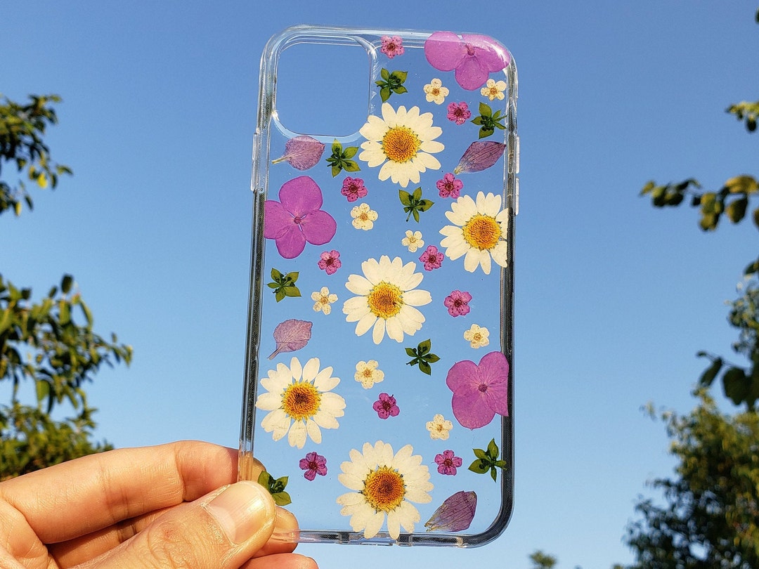 Pressed Real Dried Flower Daisy Phone Case, iPhone 15 Pro Max 14 13 12 ...