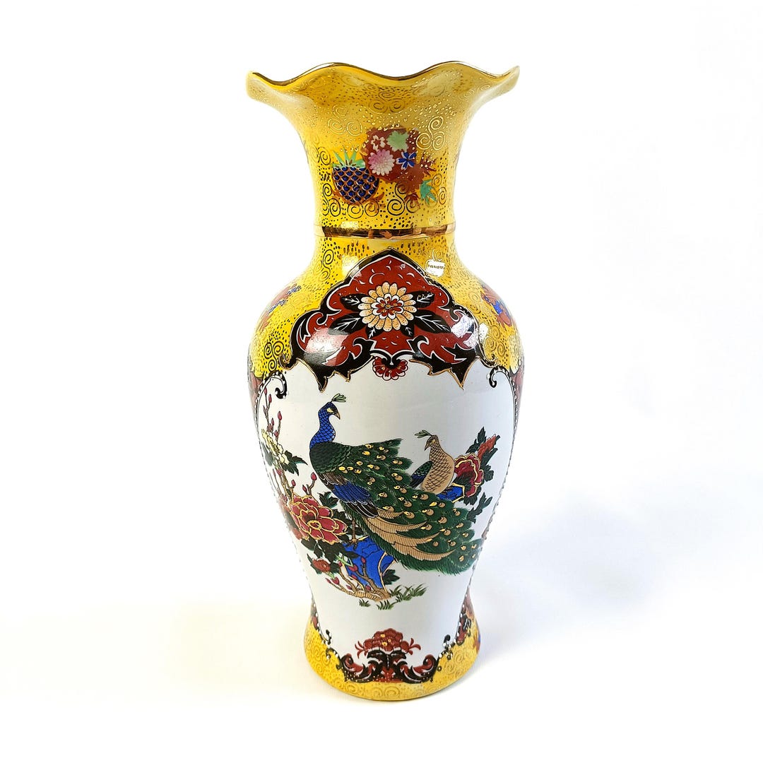 Vintage Chinese Vase Hand Painted Peacock Design | Oriental Porcelain ...