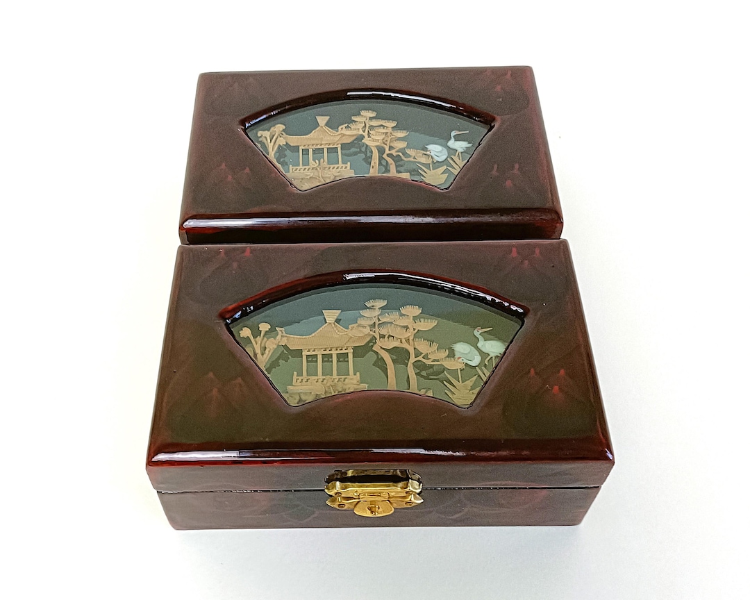 Handmade Chinese Lacquered Jewelry Boxes | Wooden Pagoda & Crane ...
