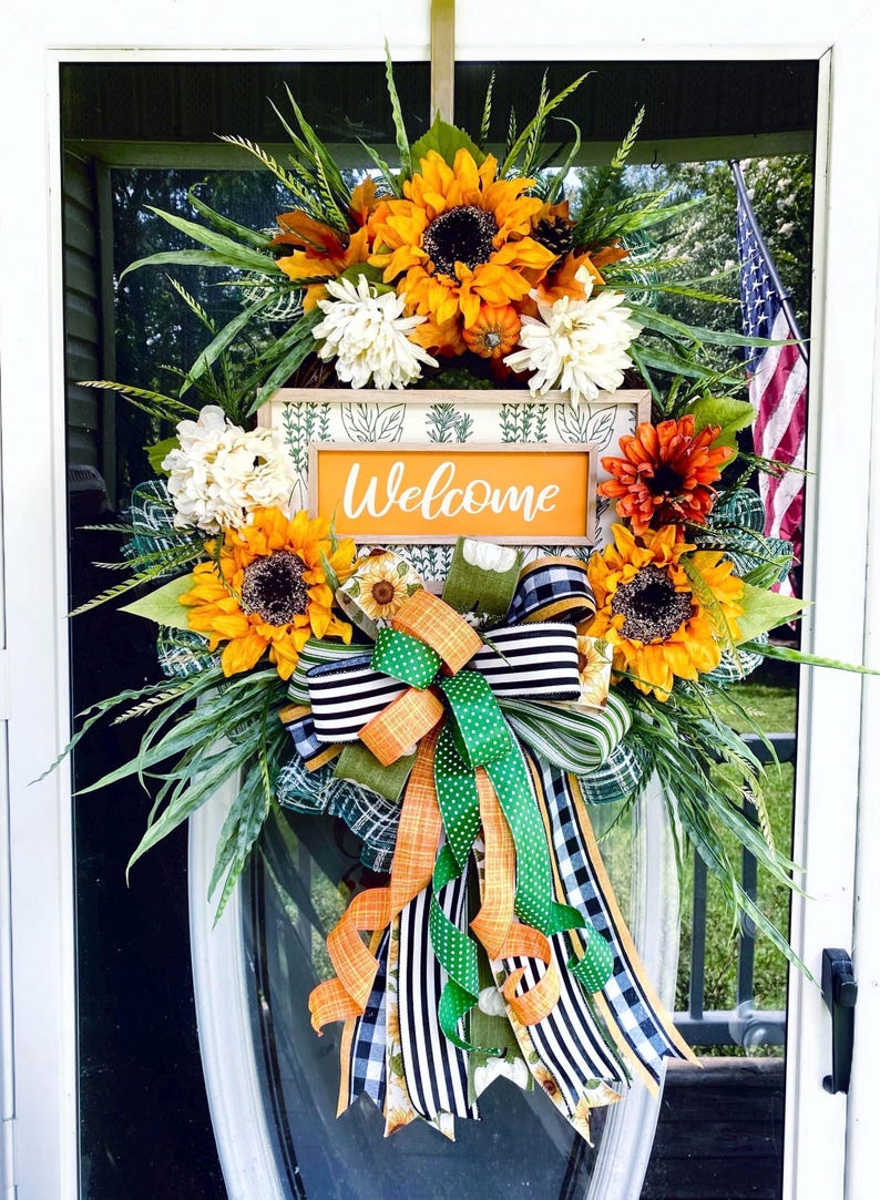 Fall Wreath, Fall Sunflower Wreath, Fall Welcome Wreath, Thanksgiving ...