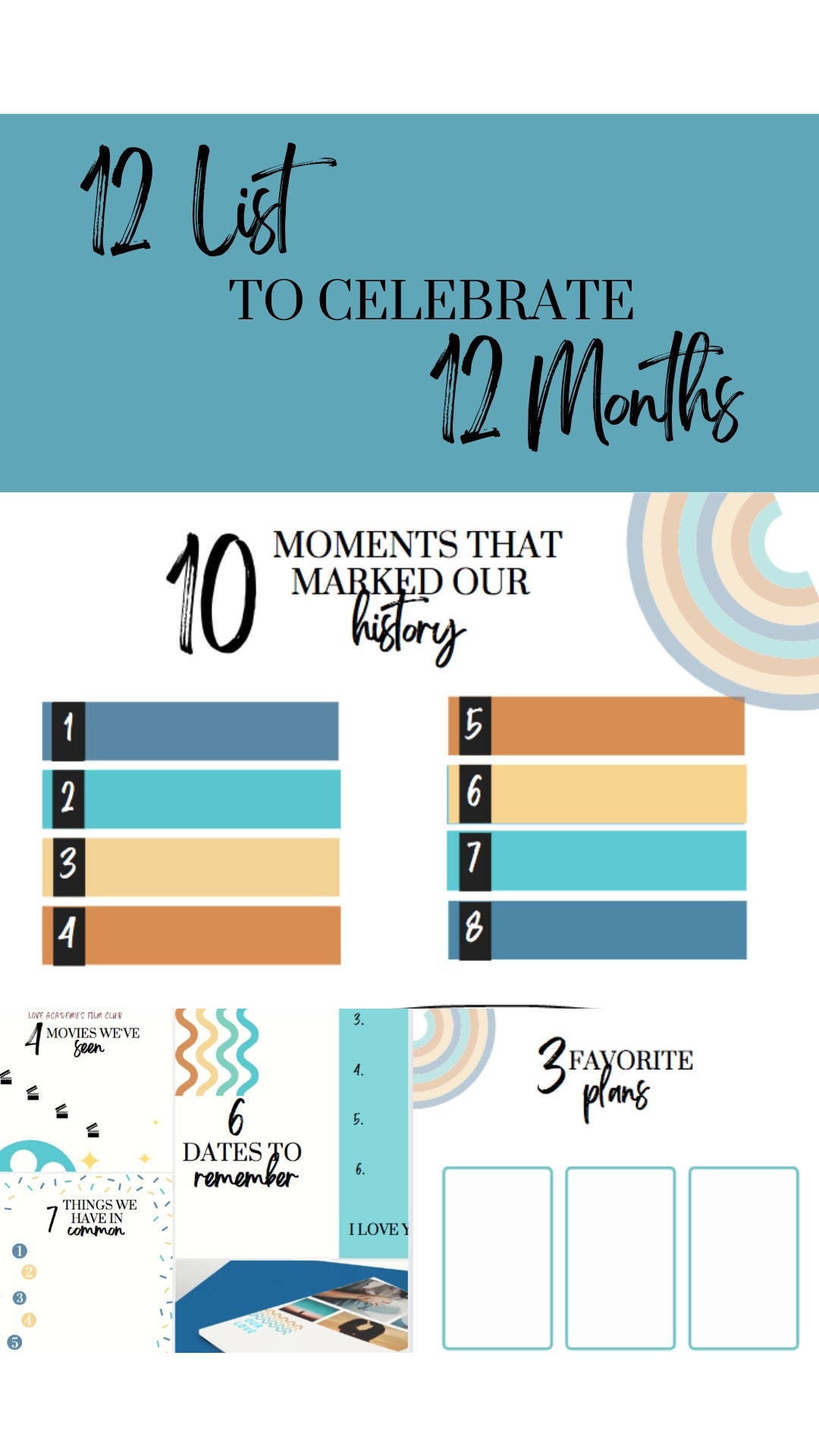 12 List to Celebrate 12 Months - Etsy