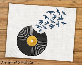 Vinyl Record Embroidery Design - Etsy