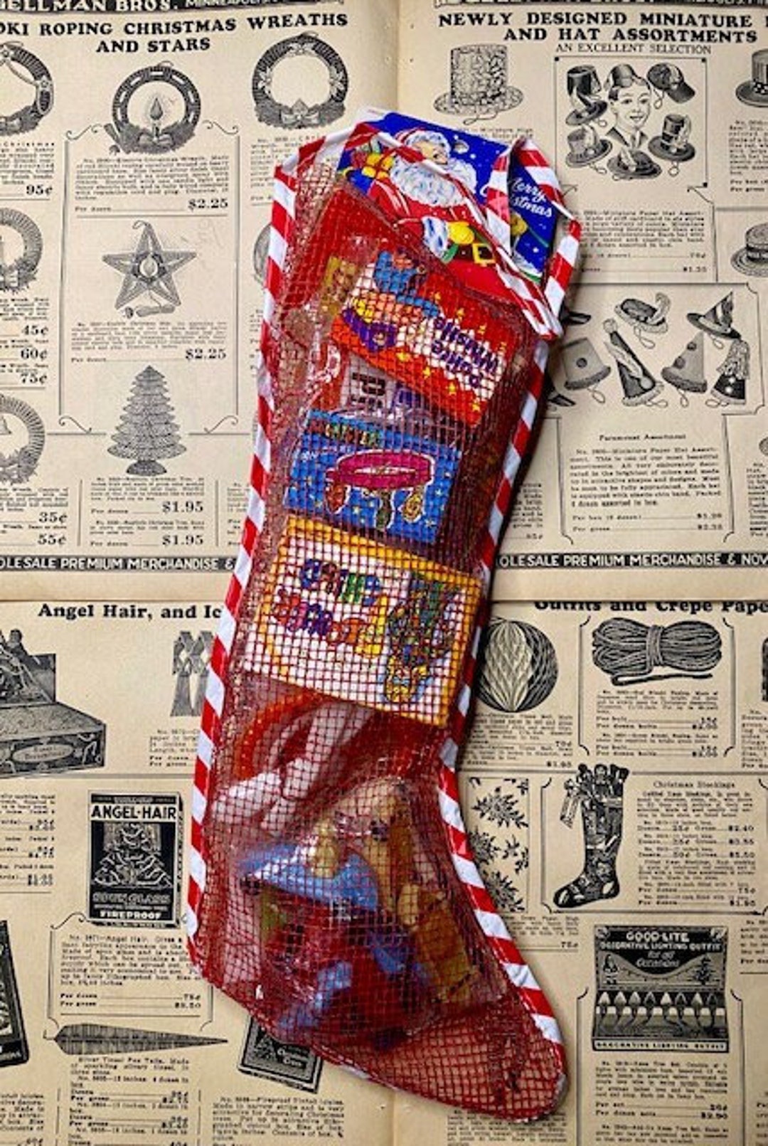 New Old Stock Vintage Mesh Christmas Stocking Full of Toys - Etsy