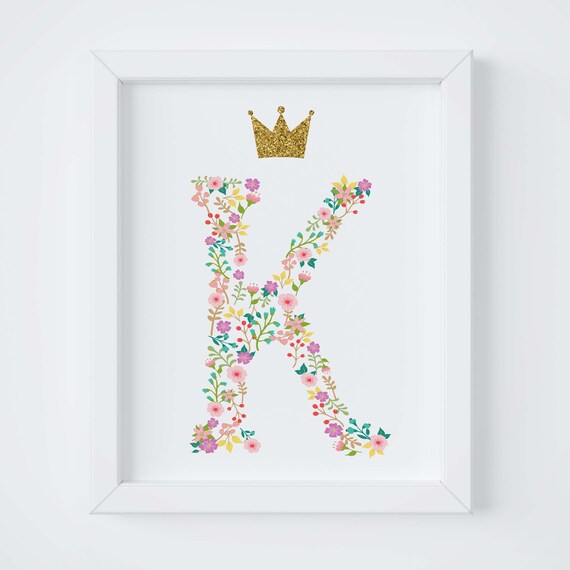 Princess Letter Floral Nursery Princess Print Printable | Etsy