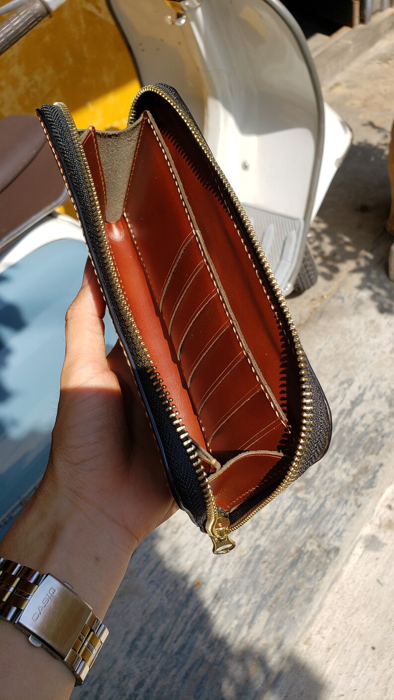 Handmade Leather Long Purse With Zipper. Handmade Leather Purse. Red ...