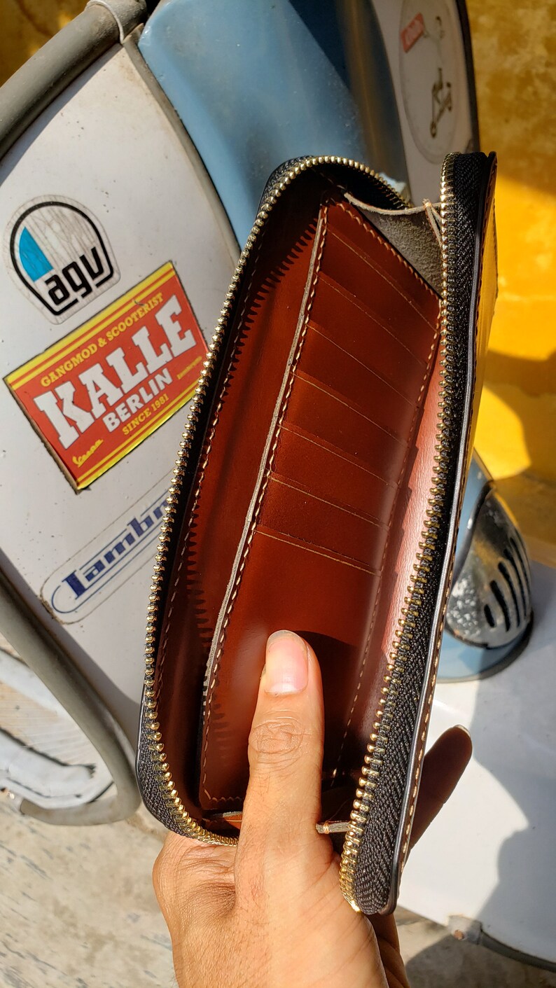 Handmade Leather Long Purse With Zipper. Handmade Leather Purse. Red ...