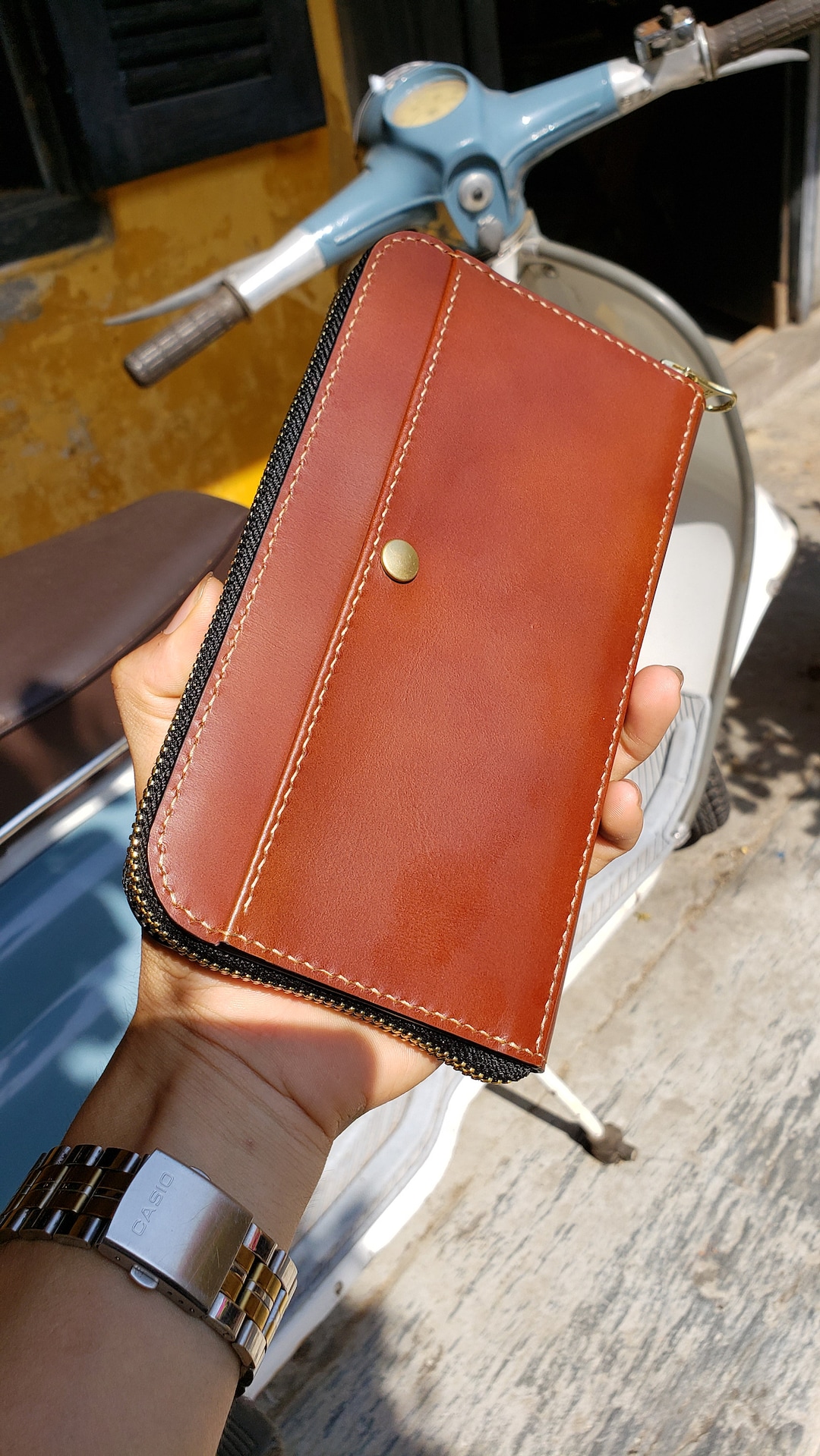 Handmade Leather Long Purse With Zipper. Handmade Leather Purse. Red ...