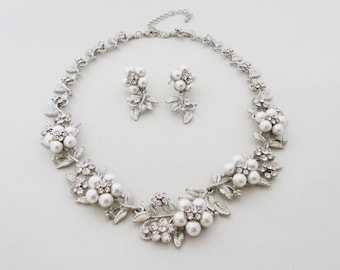 Rose Gold Necklace and Earrings for Wedding Day, Matching Jewellery Set ...