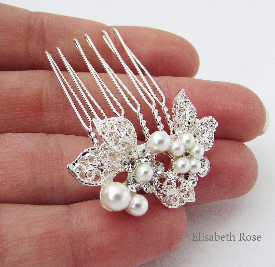 Small Silver and White Pearl Hair Pin, Silver Hair Comb for Wedding ...