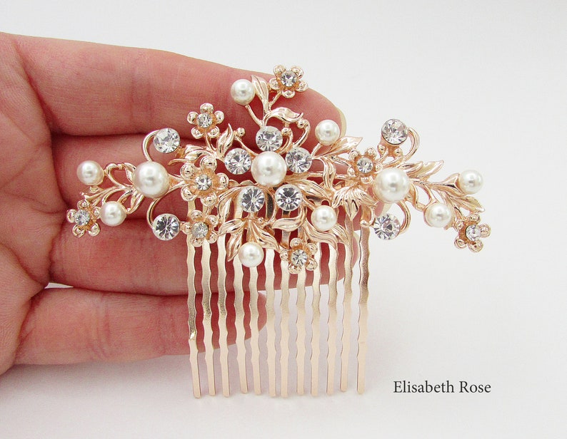 Decorative Rose Gold Wedding Hair Comb, Rose Gold and Pearl Hair Comb ...