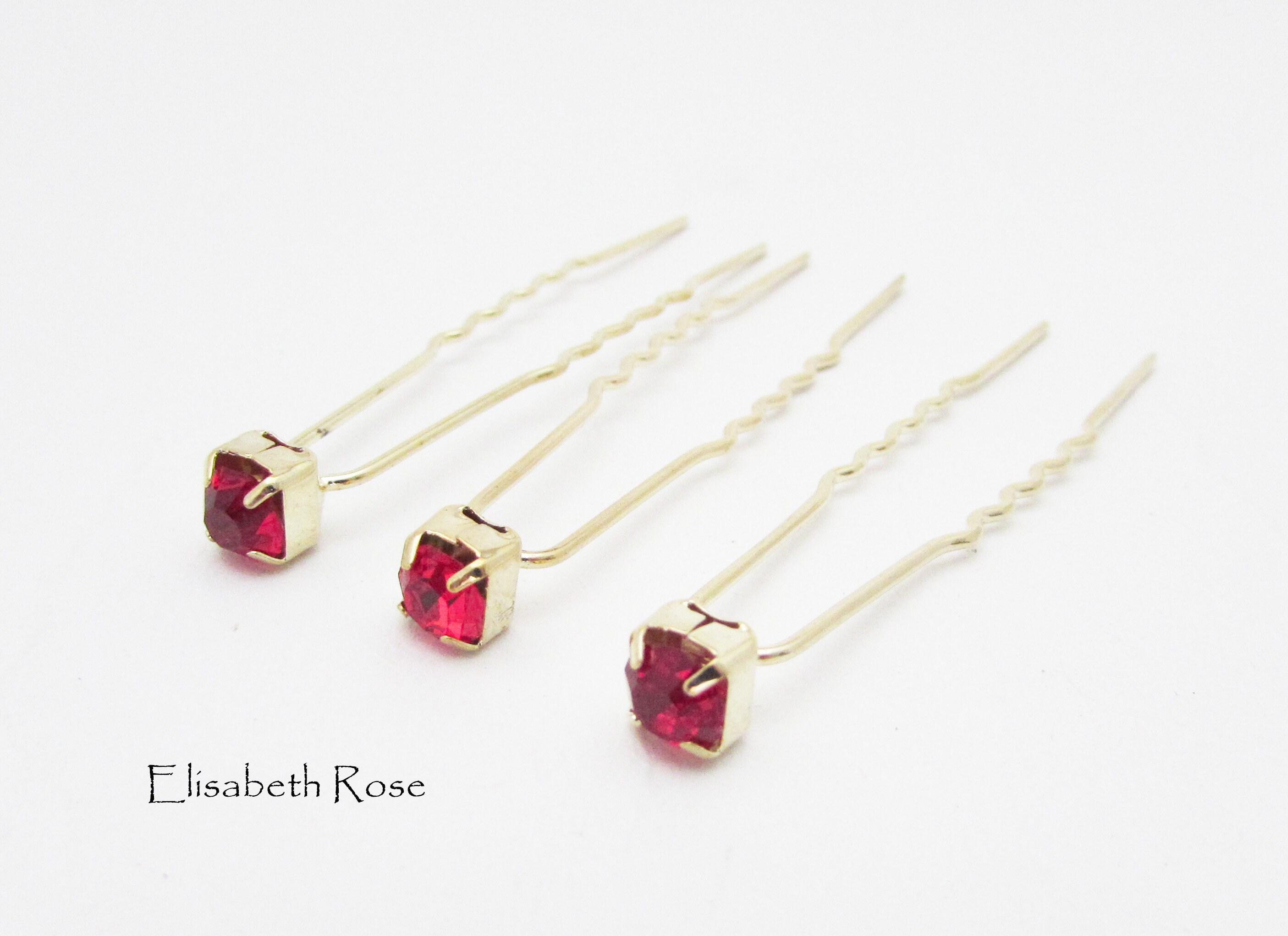 Set of 3 Red Hair Pins Red Wedding Hair Pins 3 Hair Pins - Etsy