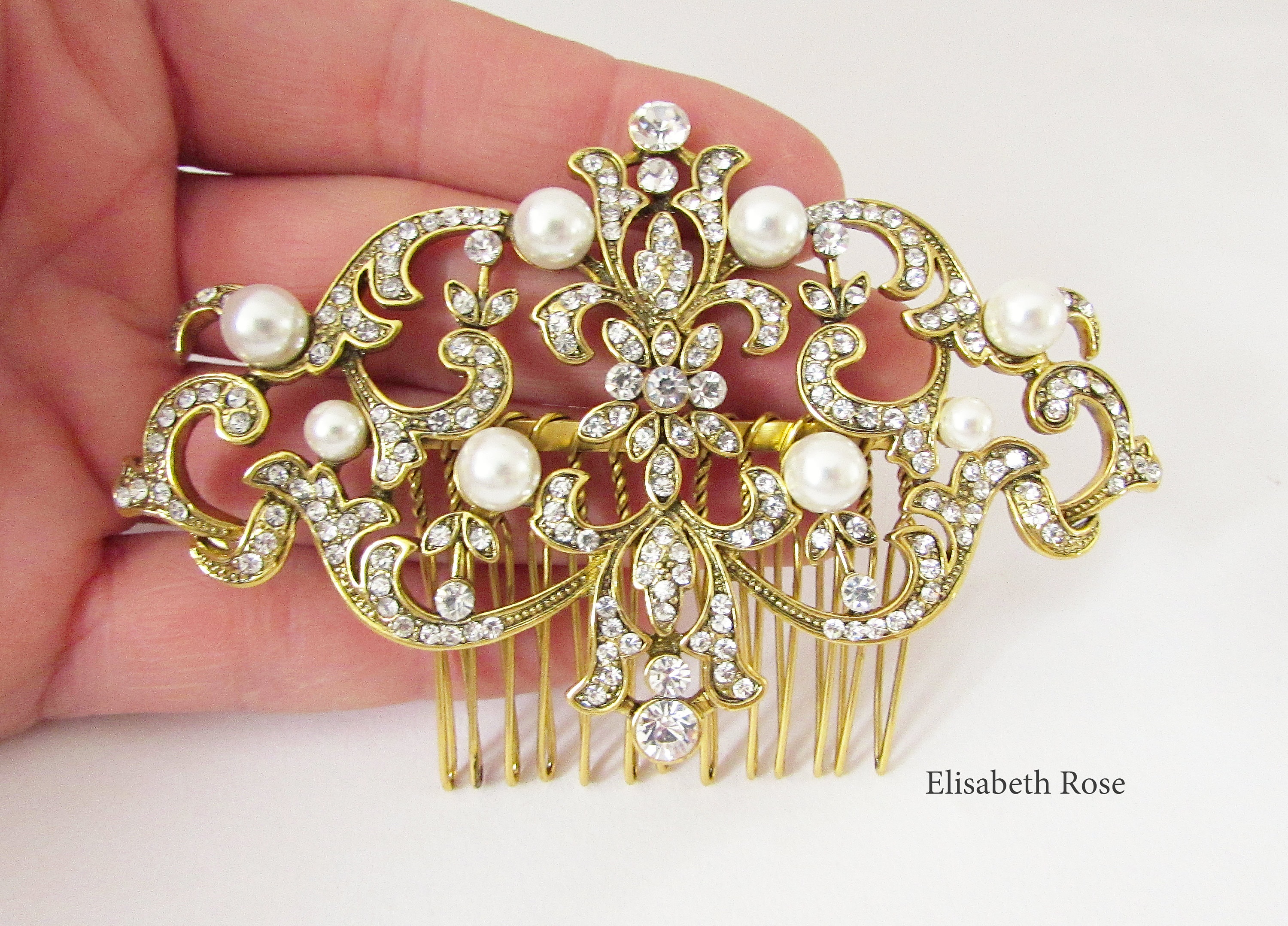 Antique Style Pearl Hair Comb for Bride Gold Decorative Hair | Etsy