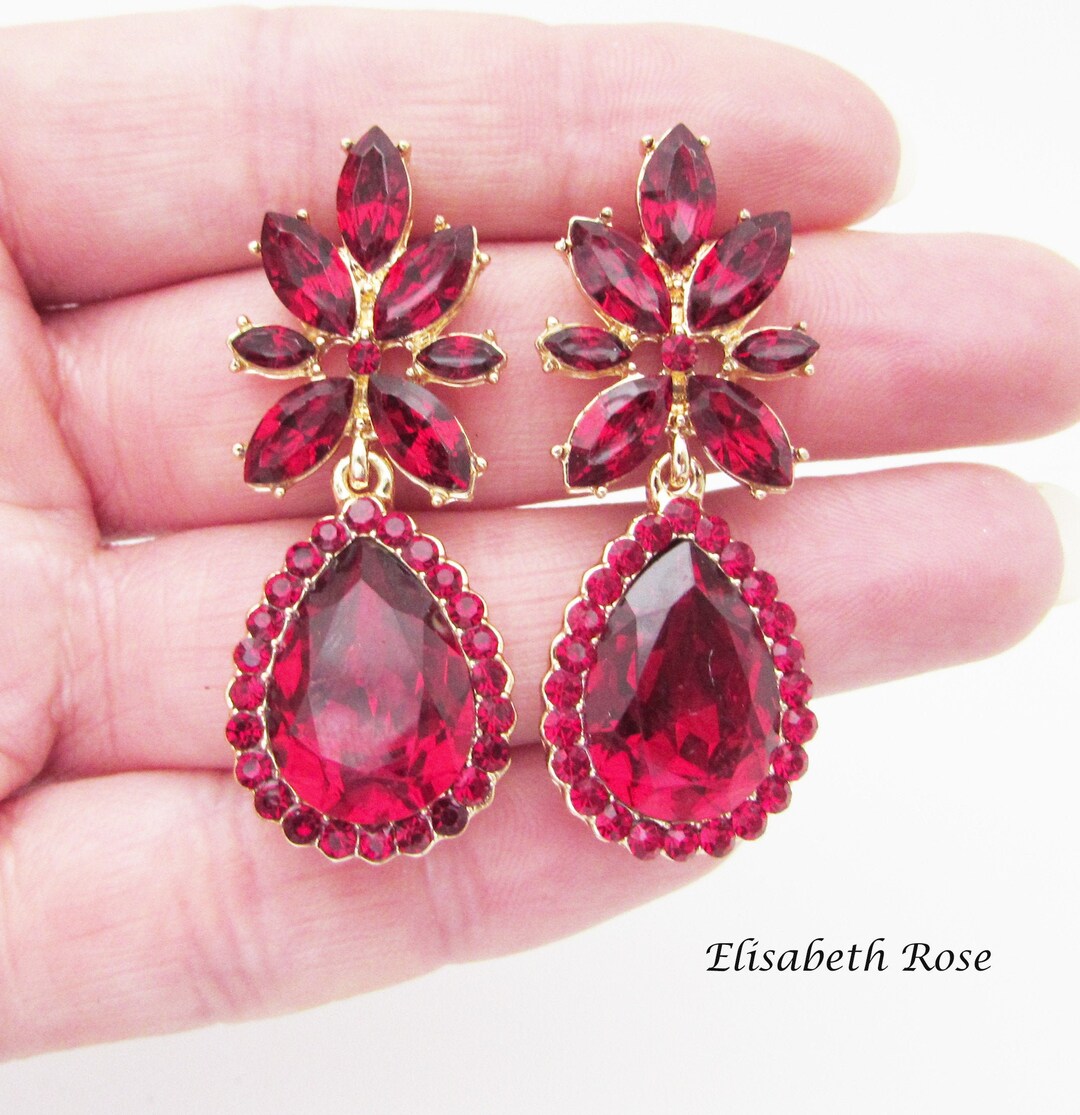 Large Red Earrings, Red Earrings for Wedding, Red Bridesmaids Earrings ...