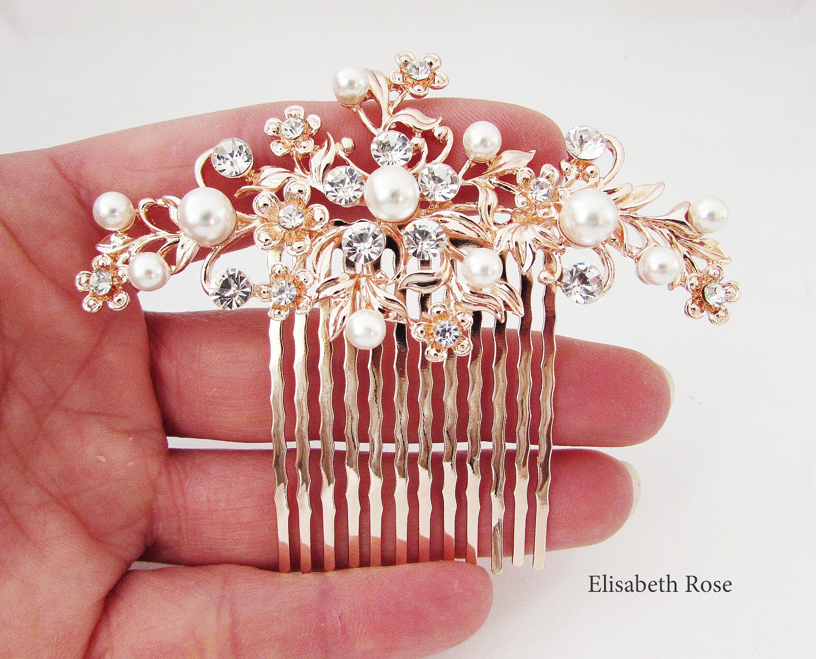 Decorative Rose Gold Wedding Hair Comb Rose Gold and Pearl | Etsy UK
