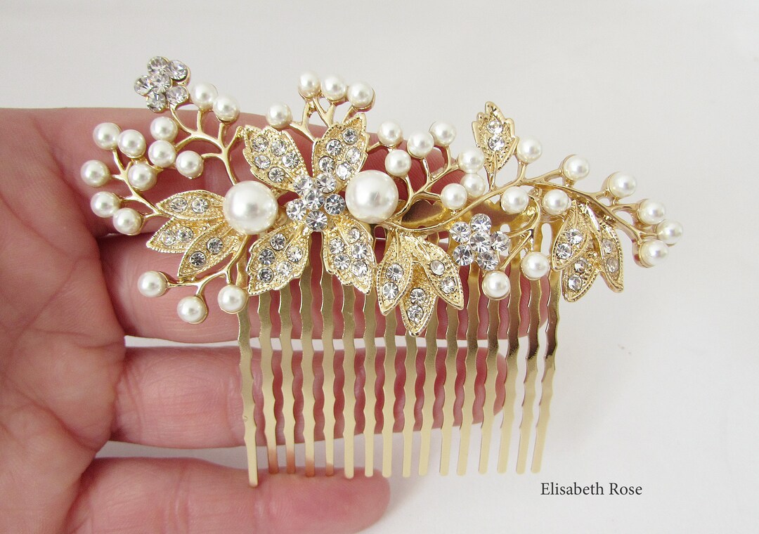 Decorative Gold Wedding Hair Comb, Crystal and Pearl Hair Comb for ...