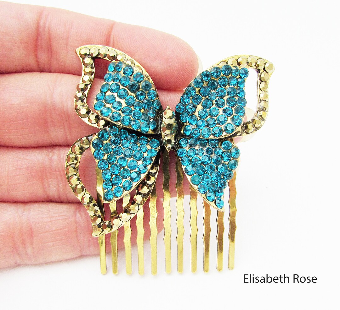 Small Blue Butterfly Hair Comb for Wedding, Butterfly Design Hair Comb ...
