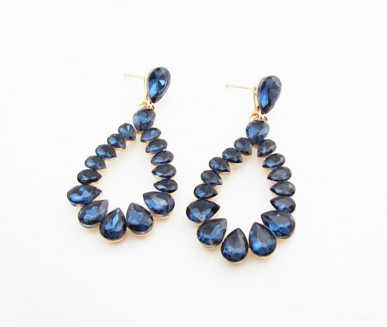 Navy Blue Crystal Drop Earrings: Bridal Wedding Jewellery - Etsy